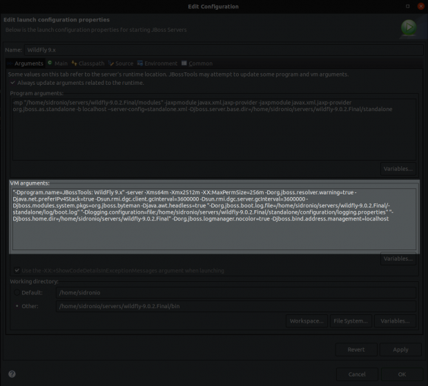 How update or add JVM args to Wildfly Server on Eclipse – Java about